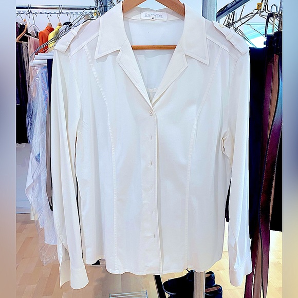 Escada | Tops | Escada White Blouse With Epaulets | Poshmark